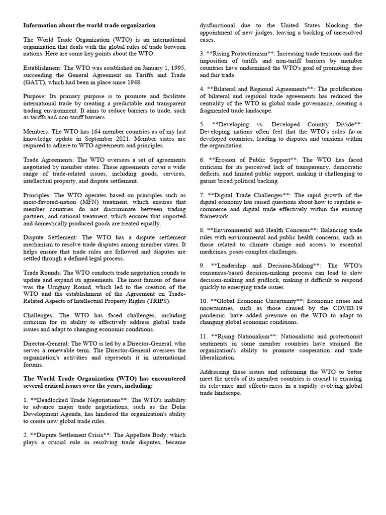 Information About The World Trade Organization | PDF | World Trade ...