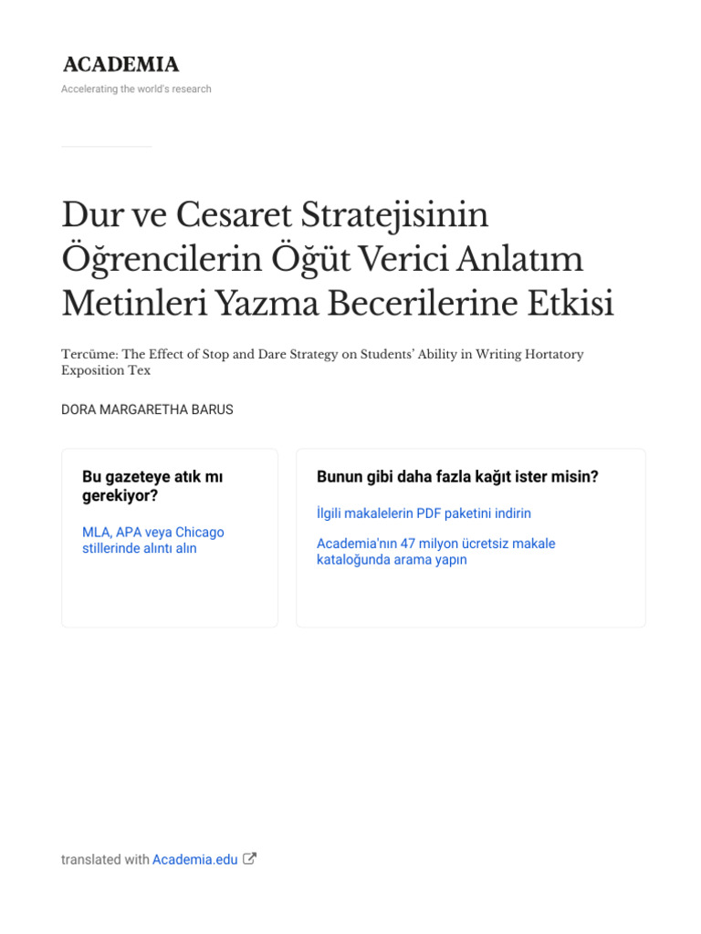 The Effect of Stop and Dare Strategy On Students Ability in Writing ...