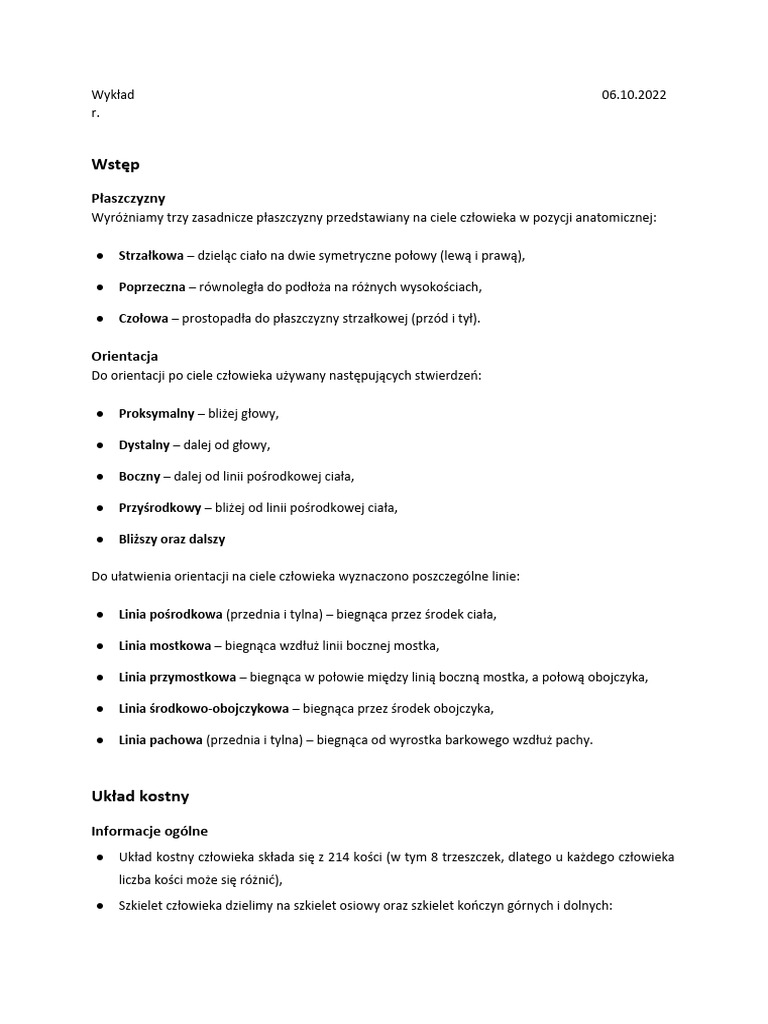 02.podstawy Anatomii - Wykłady | PDF