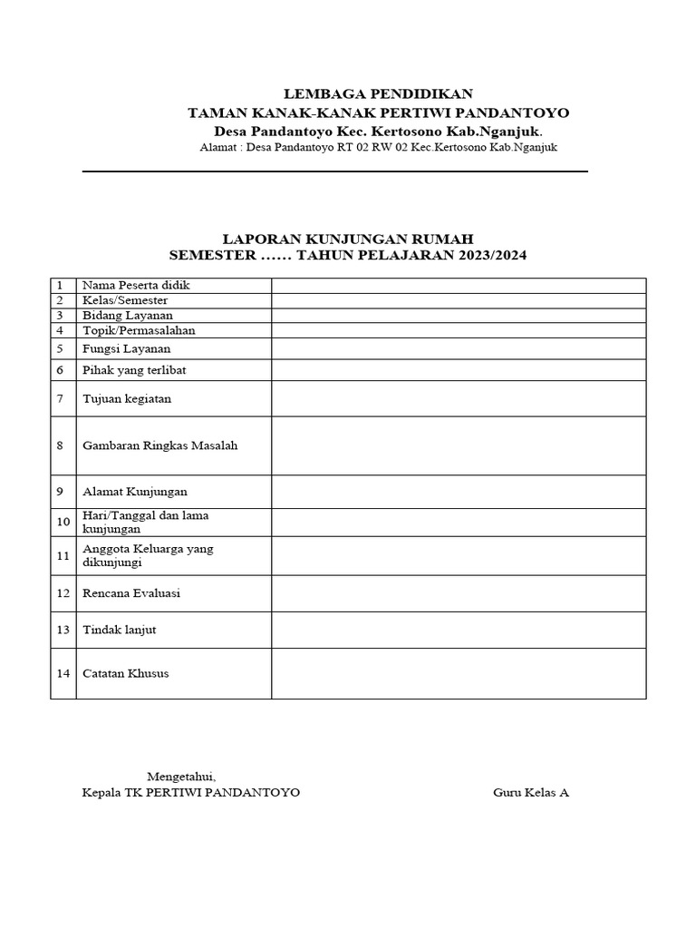 Contoh Laporan Home Visit and Advokasi B | PDF