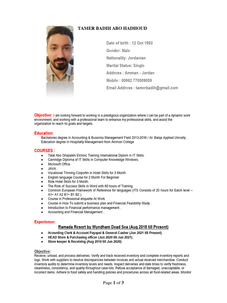 Professional Resume: Tamer Badi Haddoud | PDF
