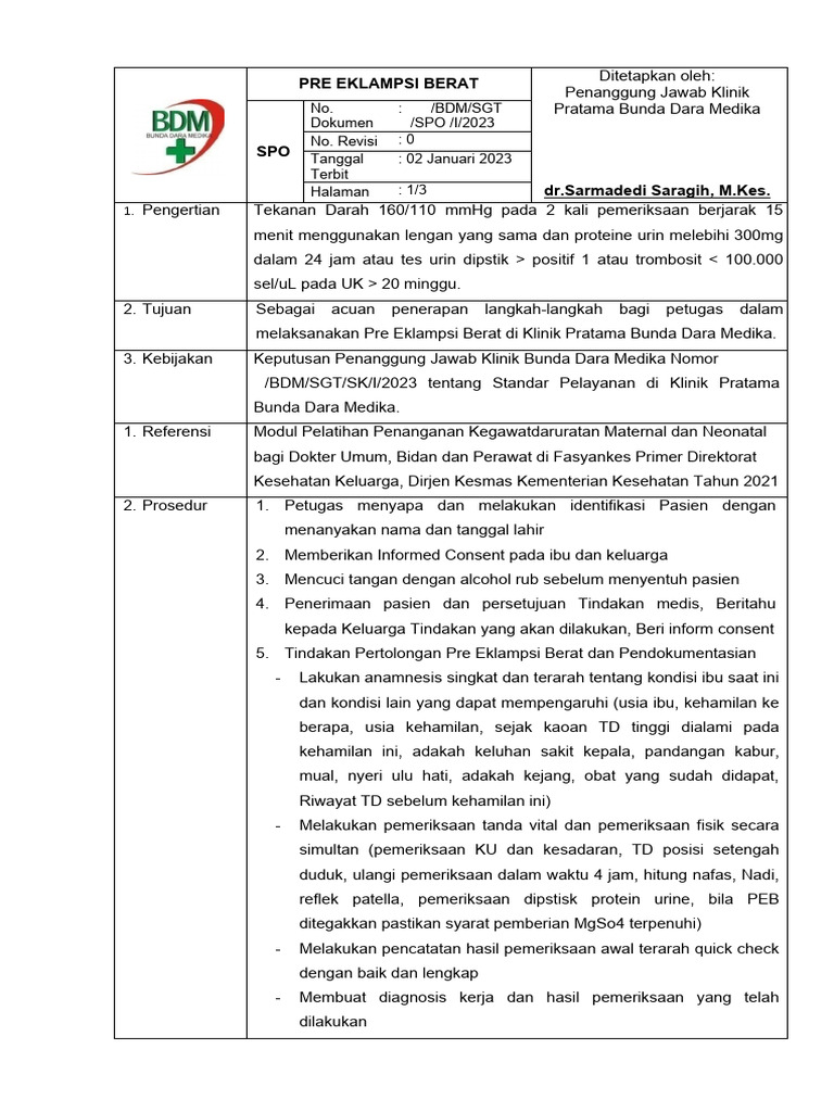 Spo Pre Eklamsi Berat | PDF | Pengembangan Diri | Kesehatan Holistik