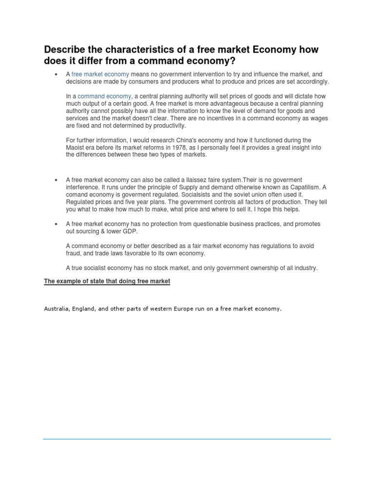 Free Market vs. Command Economy Characteristics | PDF | Free Market ...