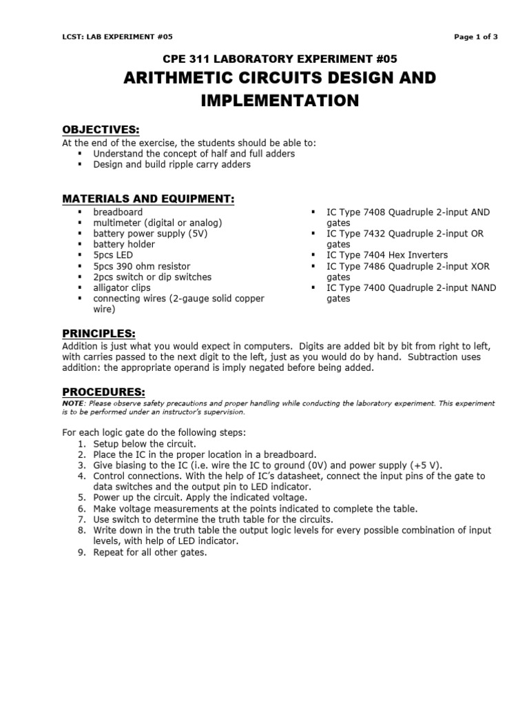 LCST Lab Experiment 05 Revised | PDF | Logic Gate | Electronic Circuits