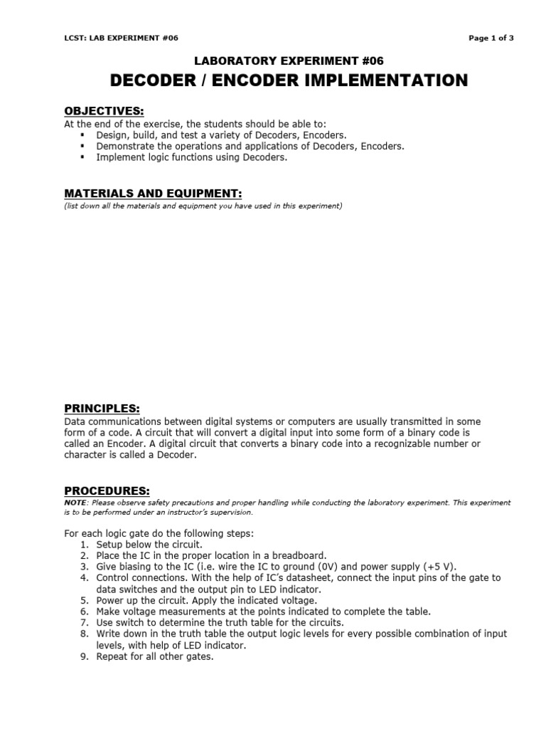 Lcst Lab Experiment 06 Pdf Logic Gate Electronic Circuits