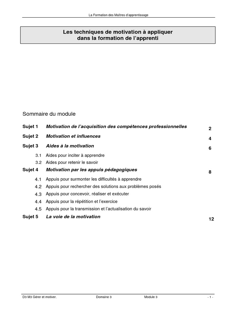 Techniques de motivation en formation | PDF | Apprentissage | Motivation