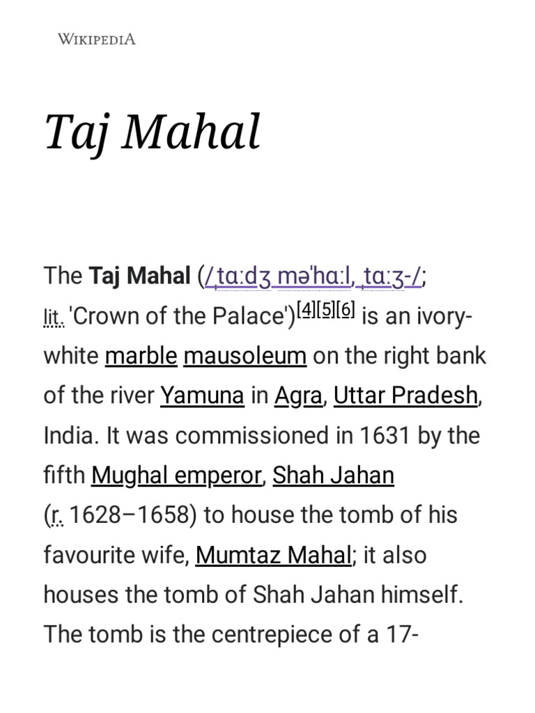 Taj Mahal - Wikipedia | PDF