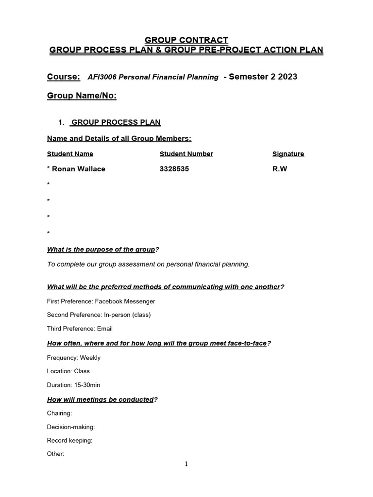 2023 ACFI3006 Group Contract | PDF | Asset Allocation | Human Communication