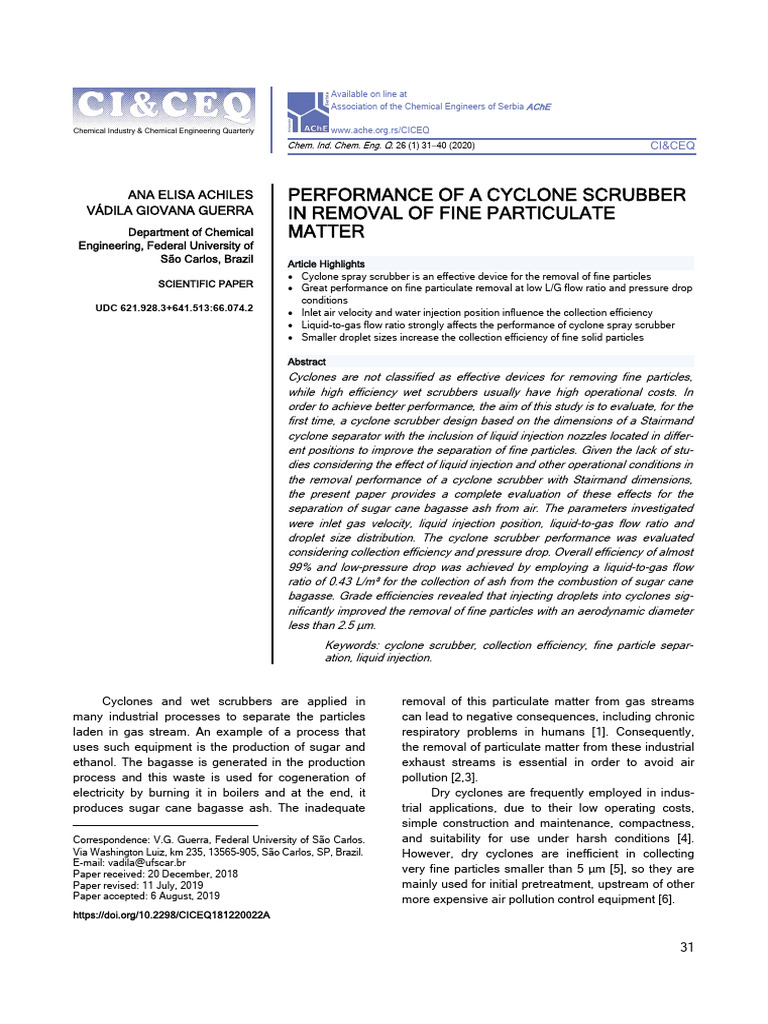 Performance of A Cyclone Scrubber On Rem | PDF | Civil Engineering ...