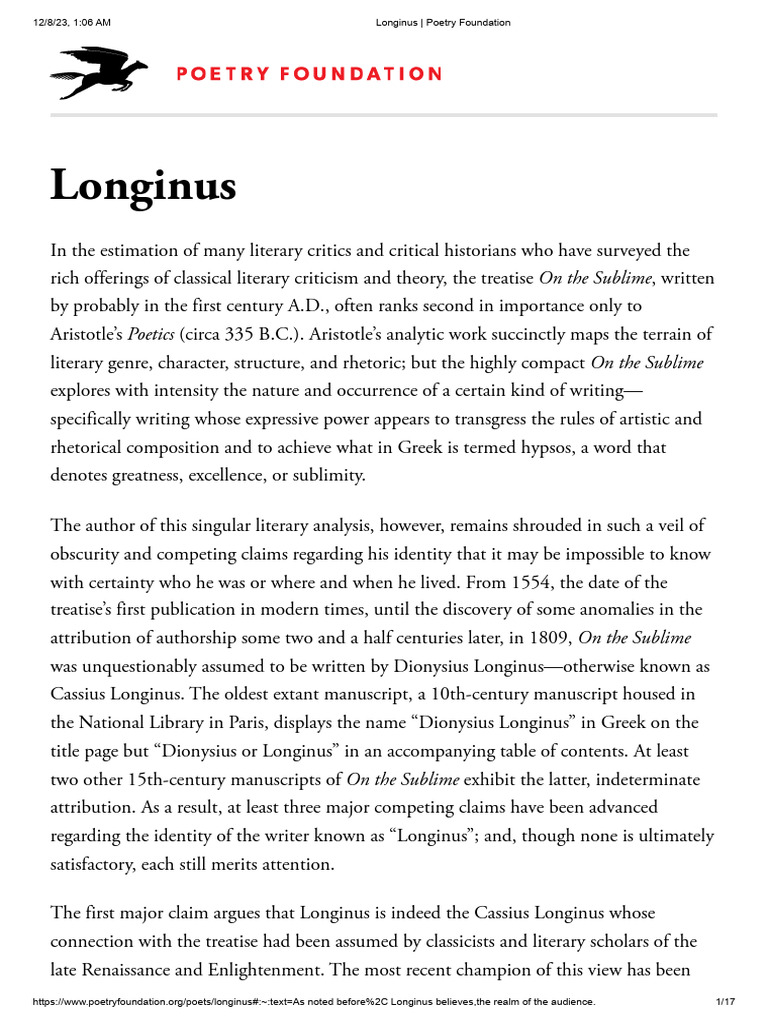 Longinus - Poetry Foundation | PDF | Rhetoric | Aesthetics