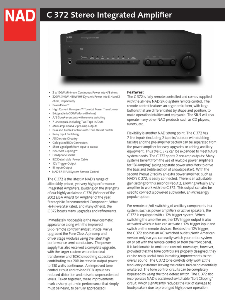 Data Sheet C 372 Stereo Integrated Amplifier | PDF | Amplifier ...