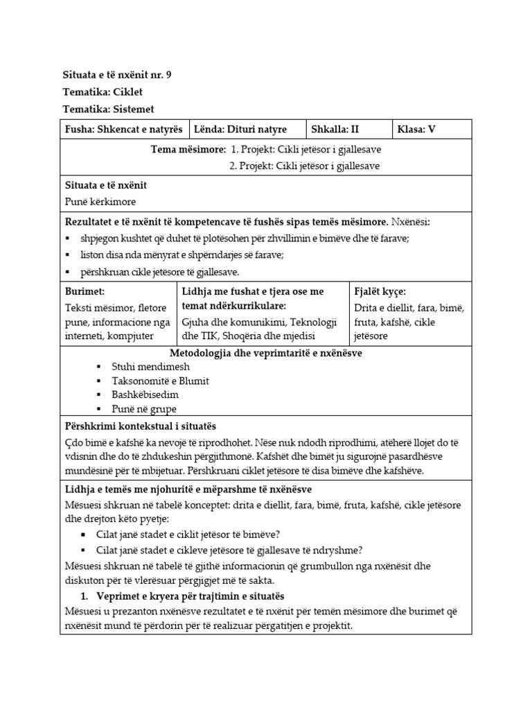 Dituri Natyre 5 Ditare Projekti | PDF