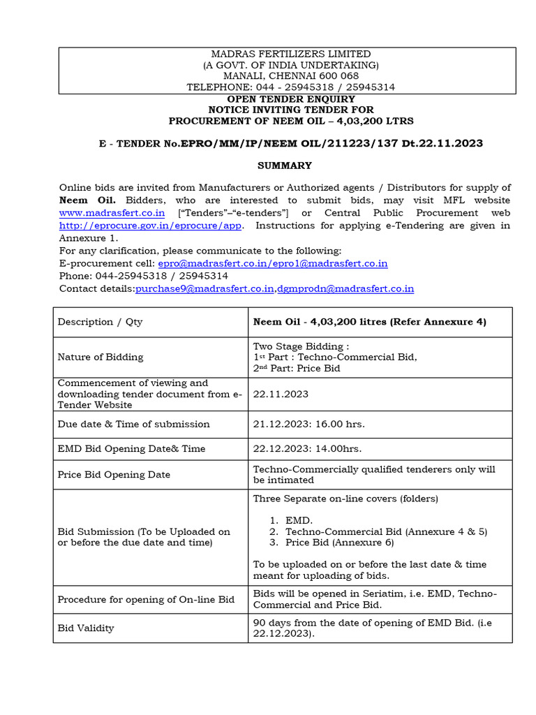 Tendernotice 1 | PDF | Offer And Acceptance | Business