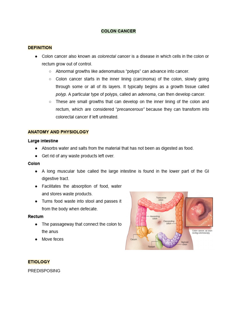 COLON CANCER | PDF | Colorectal Cancer | Cancer