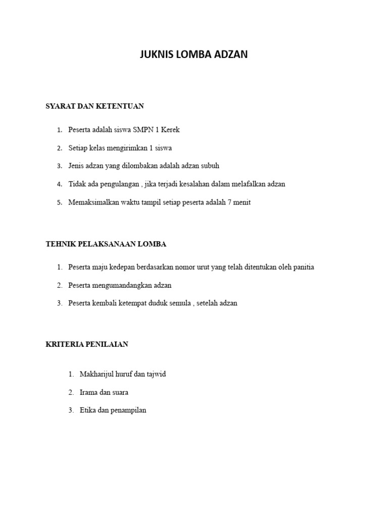Juknis Lomba Adzan | PDF | Seni & Disiplin Bahasa