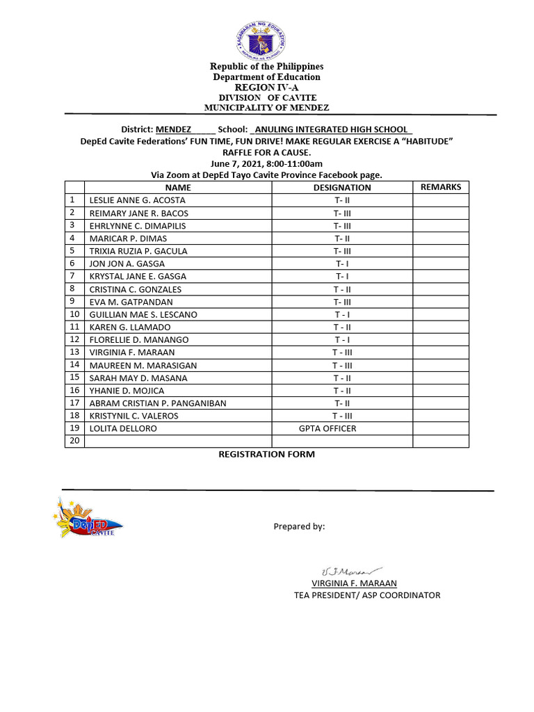 Deped Tea ASP Fundrive Reg. Aihsdocx. | PDF
