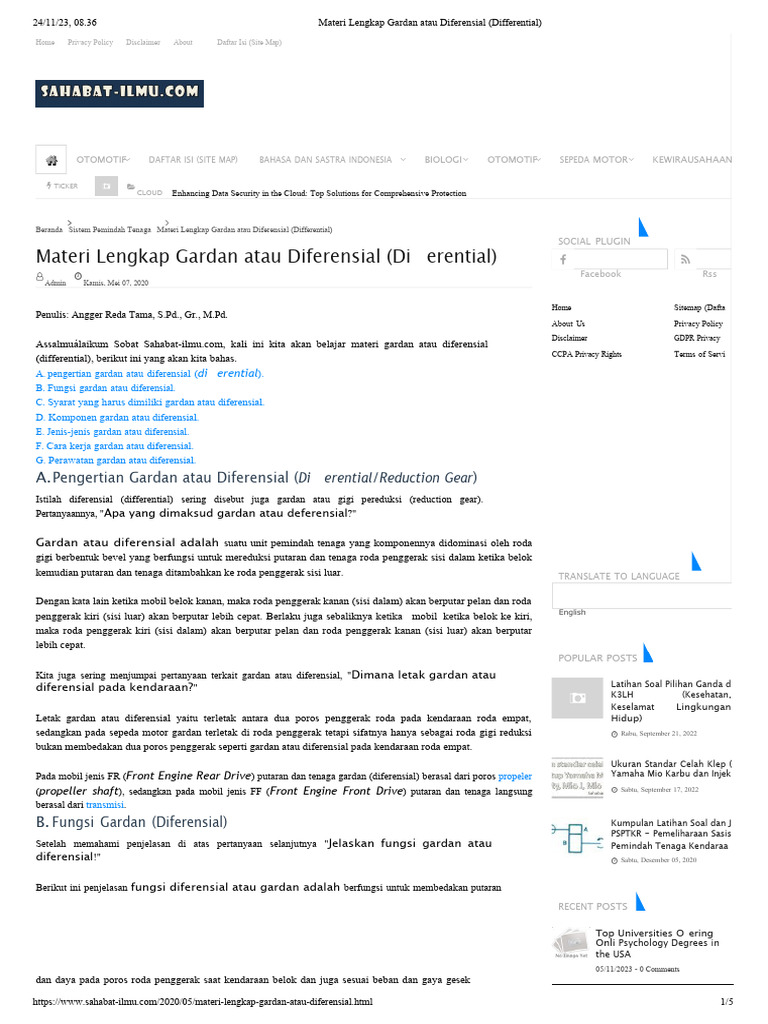 Materi Lengkap Gardan Atau Diferensial (Differential) | PDF