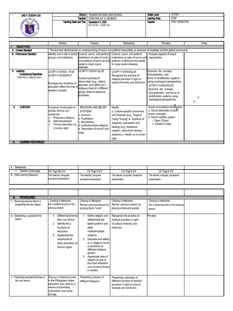 CSS11 DLL Ucsp | PDF | Social Stratification | Learning