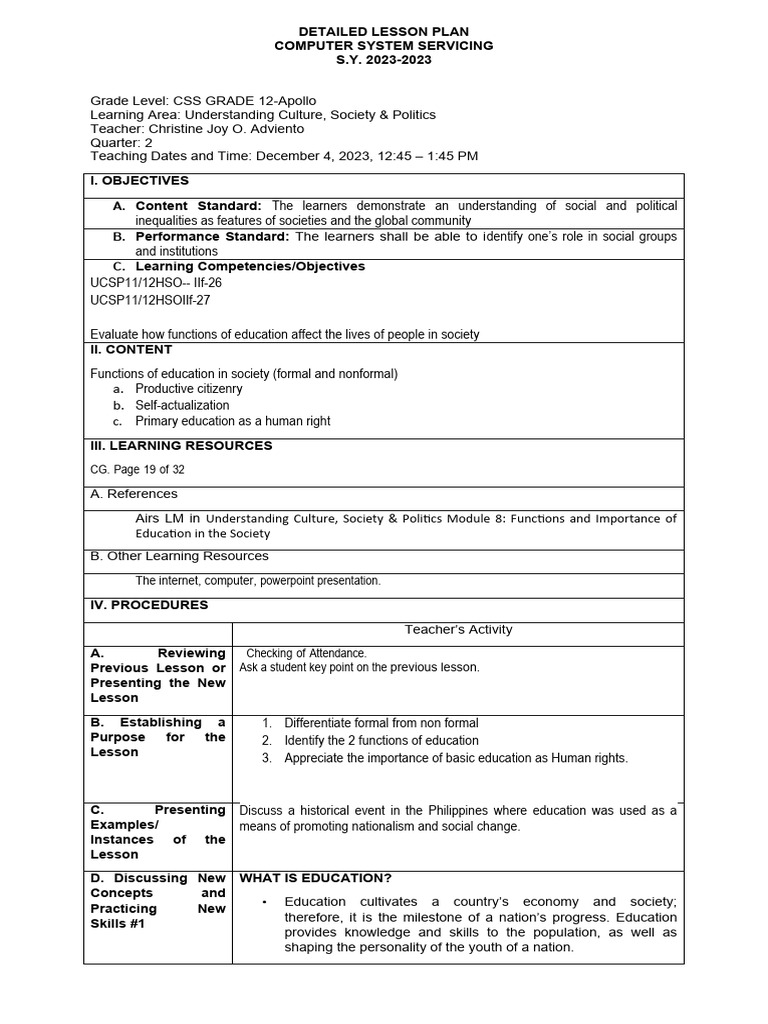 DLP Ucsp 1 | PDF | Schools | Learning