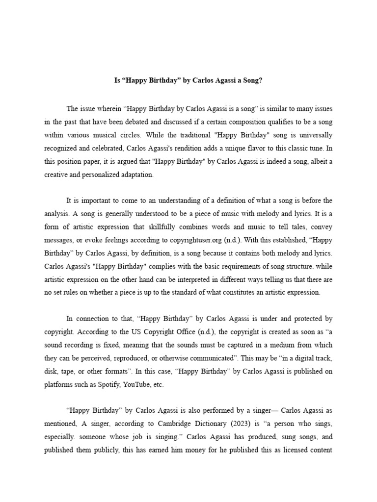 Position Paper Sample | PDF | Songs | Musical Compositions