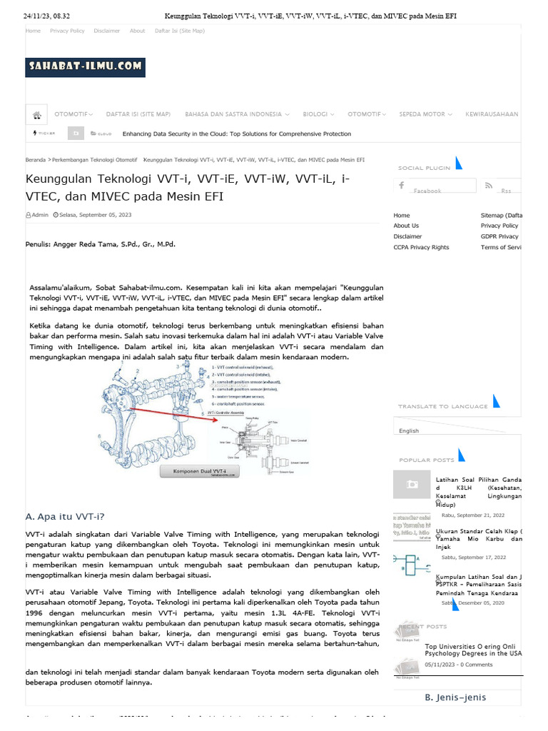 Keunggulan Teknologi VVT-i, VVT-iE, VVT-iW, VVT-iL, i-VTEC, Dan MIVEC Pada Mesin EFI | PDF ...