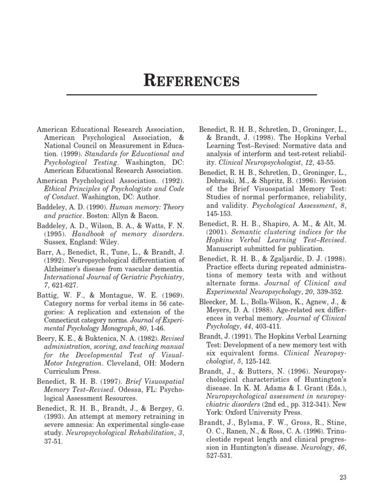 HVLT-R Manual References | PDF