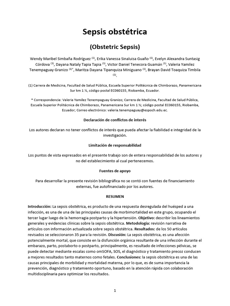 Sepsis Obstétrica - Grupo 3 | PDF