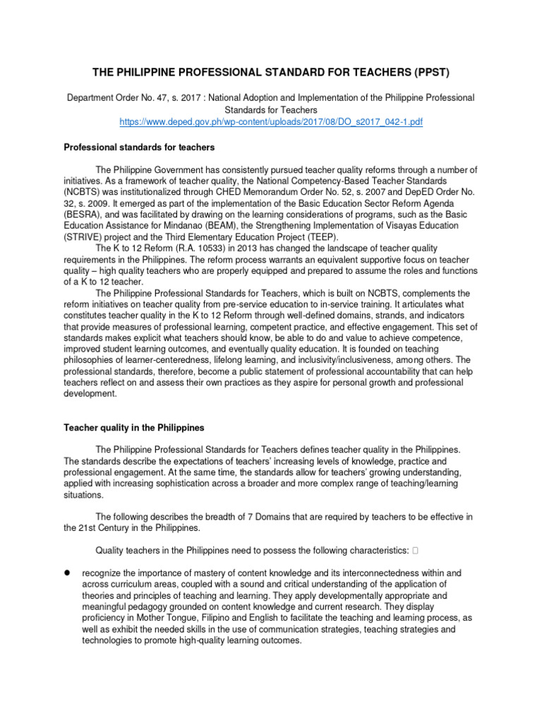 The Philippine Professional Standard For Teachers | PDF | Learning ...