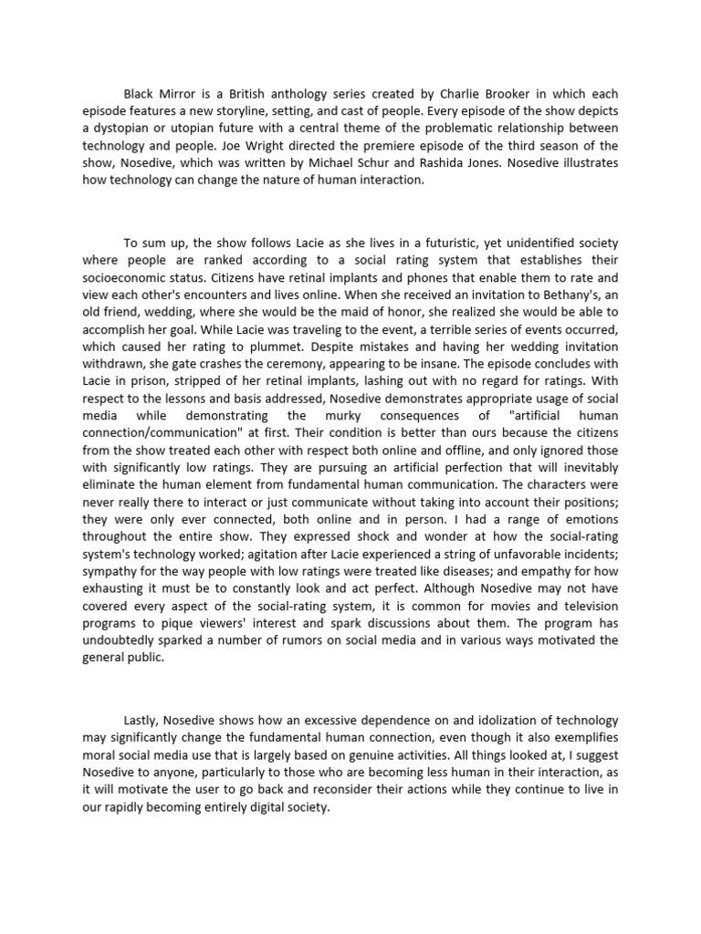 Nosedive Black Mirror S3 EP3 Reflection - Edited | PDF
