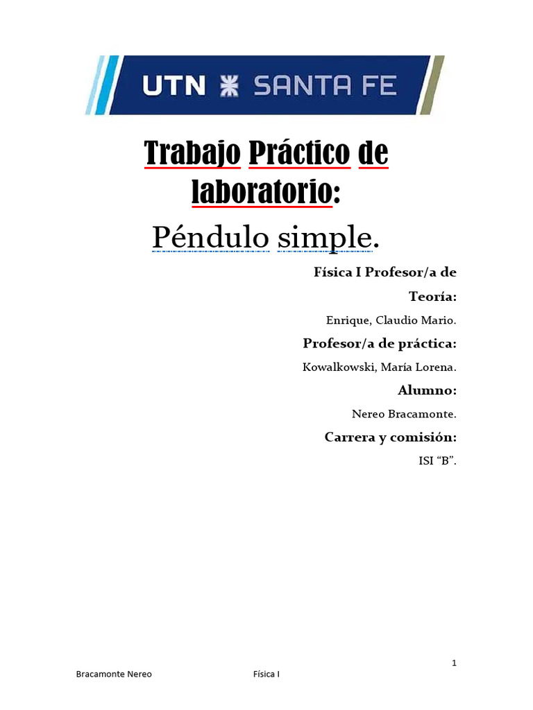 Trabajo Práctico de Laboratorio - Péndulo Simple | PDF