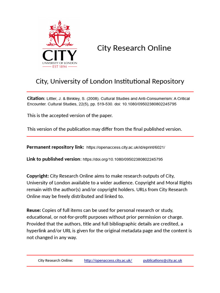 CS and Anti-Consumerism | PDF | Consumerism | Cultural Studies