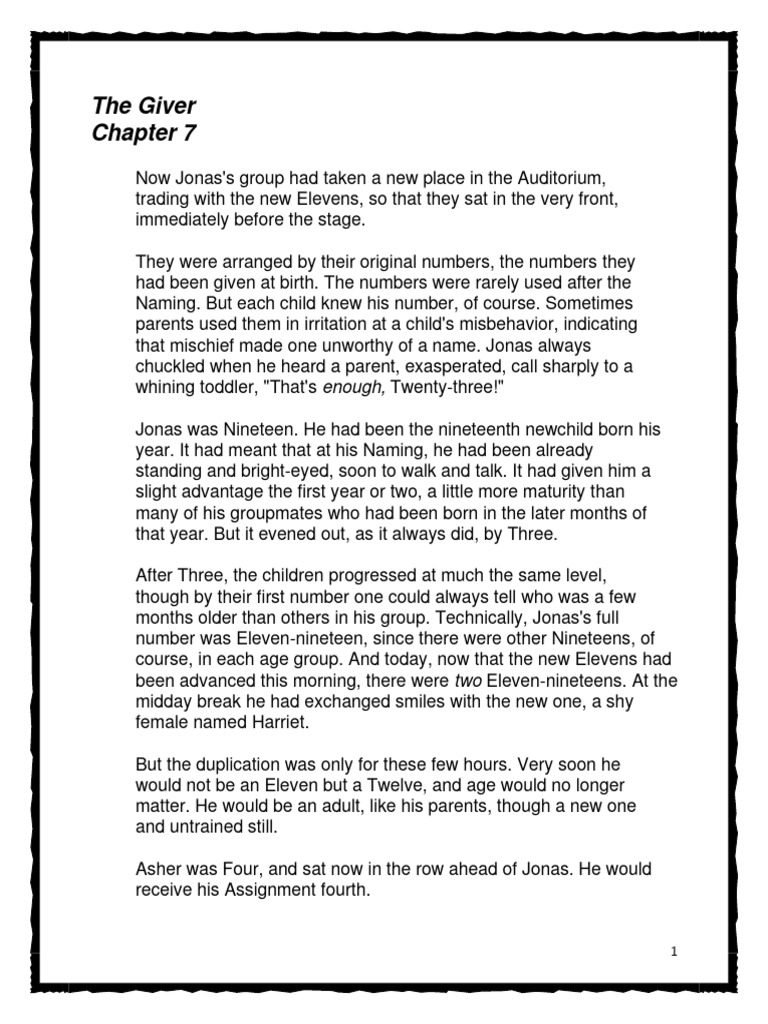 The Giver Chapter 7 | PDF | Religion & Spirituality | Poetry
