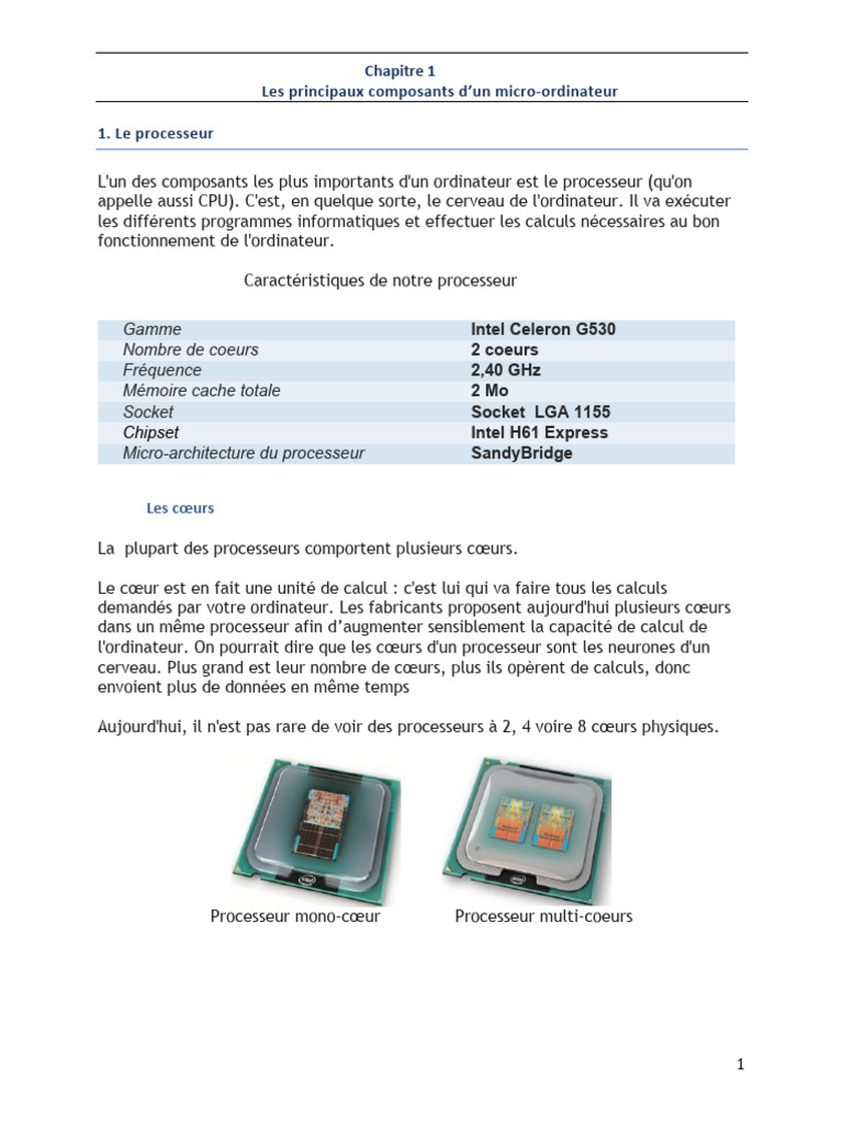 Chapitre 1 Composants Du PC | PDF | Microprocesseur multi-cœur | Matériel informatique