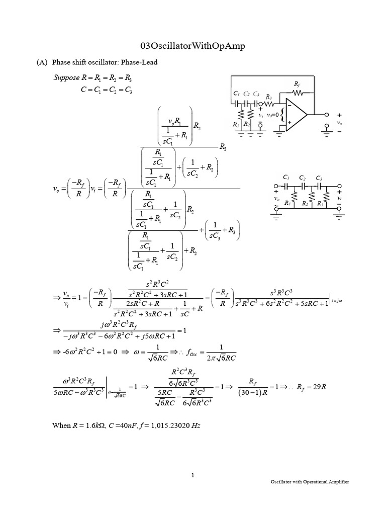 03 Oscillator With Op Amp | PDF | Operational Amplifier | Amplifier