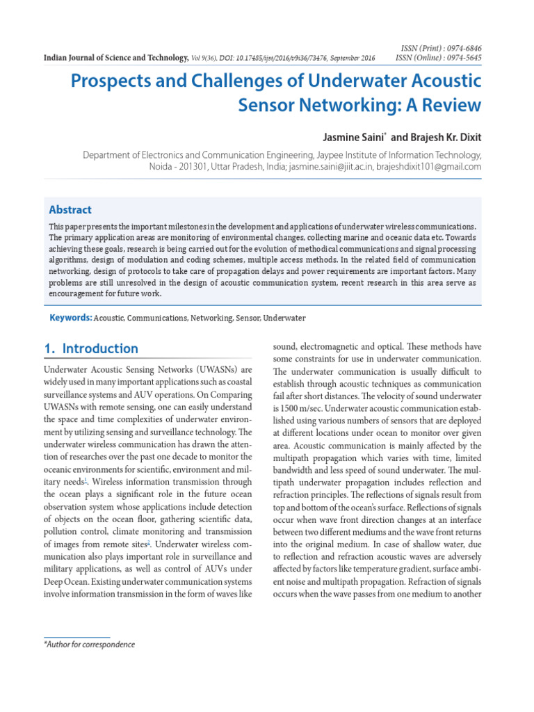 Prospects and Challenges of Underwater Acoustic Sensor Networking | PDF ...