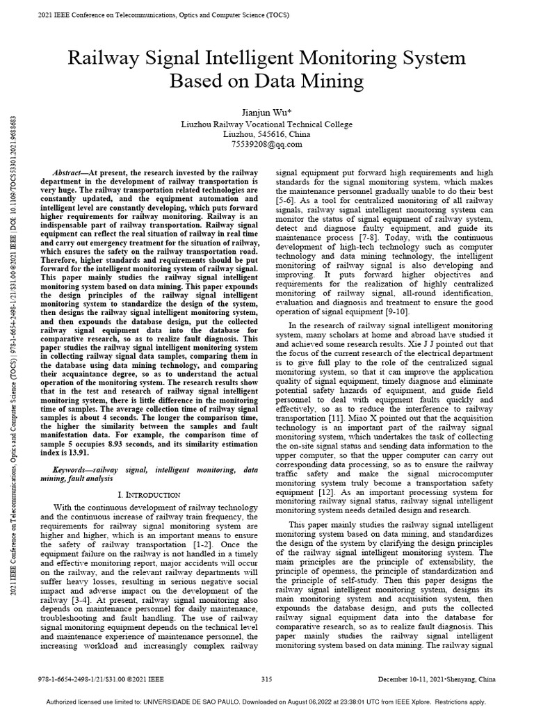 Railway Signal Intelligent Monitoring System Based On Data Mining | PDF ...