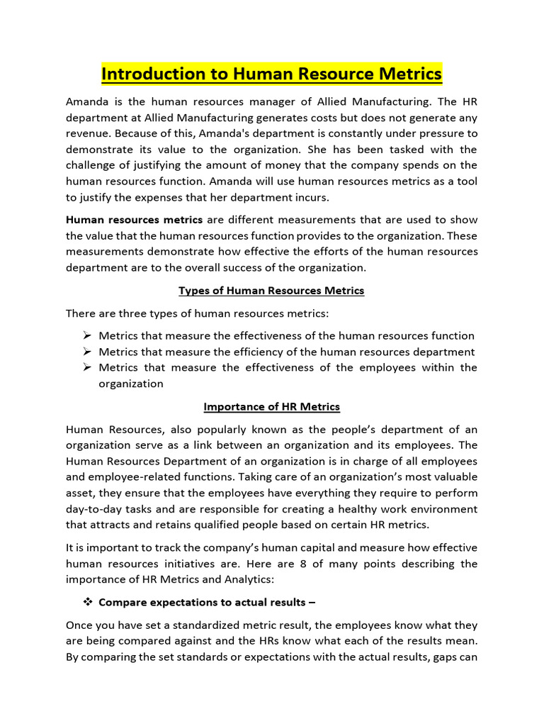 Introduction To Human Resource Metrics | PDF | Analytics | Employee ...