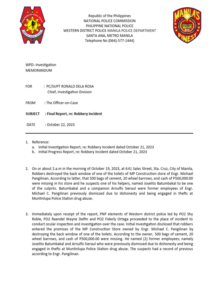 Final Investigation Report | PDF | Crime & Violence | Criminal Justice