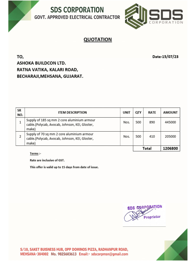 Cable Quotation | PDF