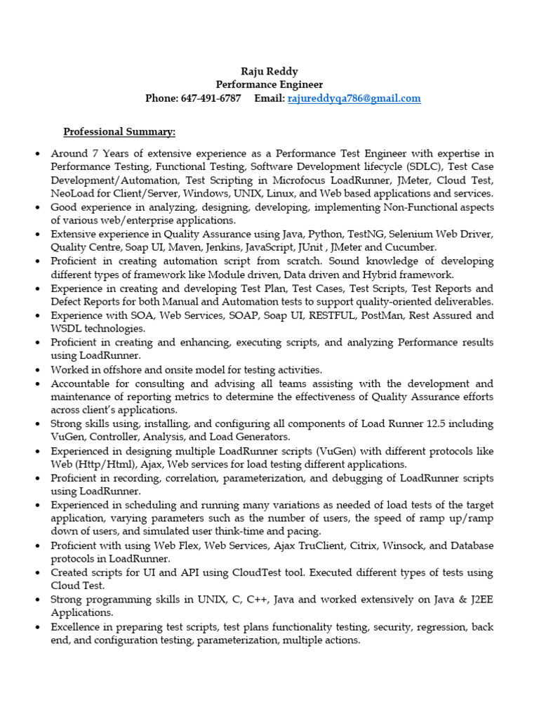 Raju Performance Tester Resume | PDF | Selenium (Software) | Web Service