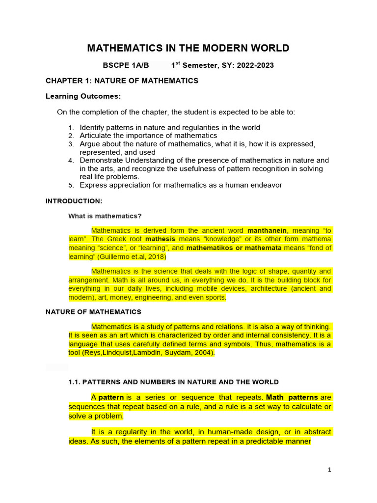 Patterns and Nature of Mathematics | PDF | Social Science | Philosophy