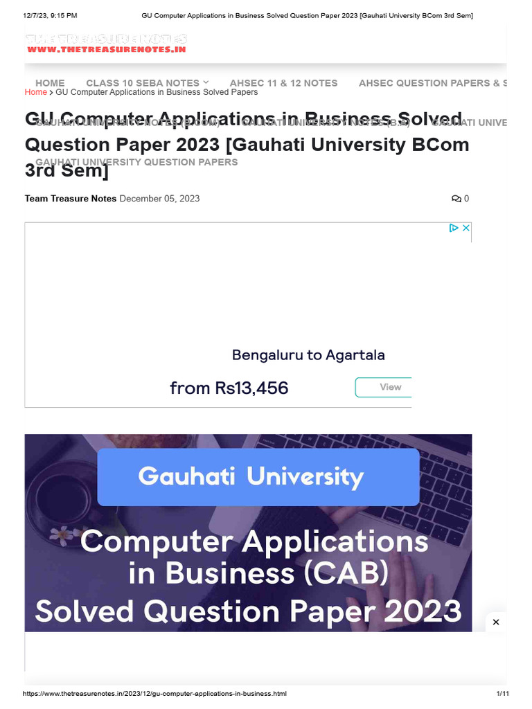 GU Computer Applications in Business Solved Question Paper 2023 (Gauhati University BCom 3rd Sem ...