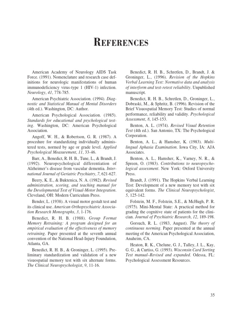 BVMT-R Manual References | PDF | Wechsler Adult Intelligence Scale ...