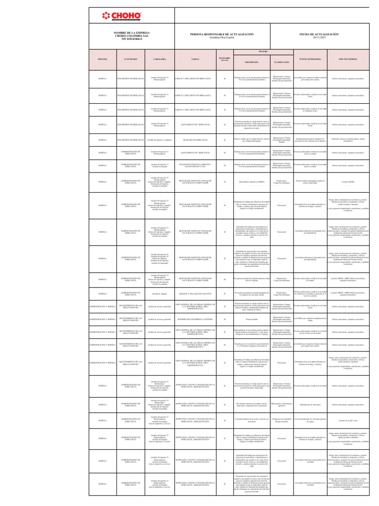 SG-SST-DOC-06-Matriz de Identificación de Peligros - Firma Profesional de SST y Psicosocial 1 | PDF