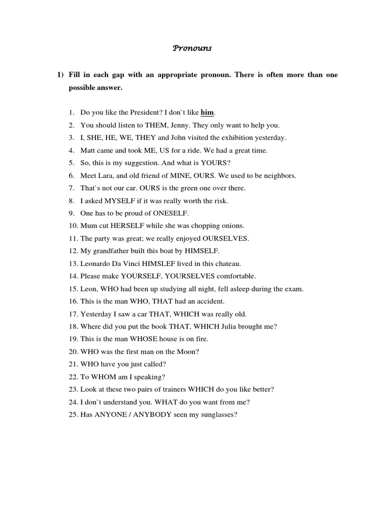 Pronouns - KEY | PDF