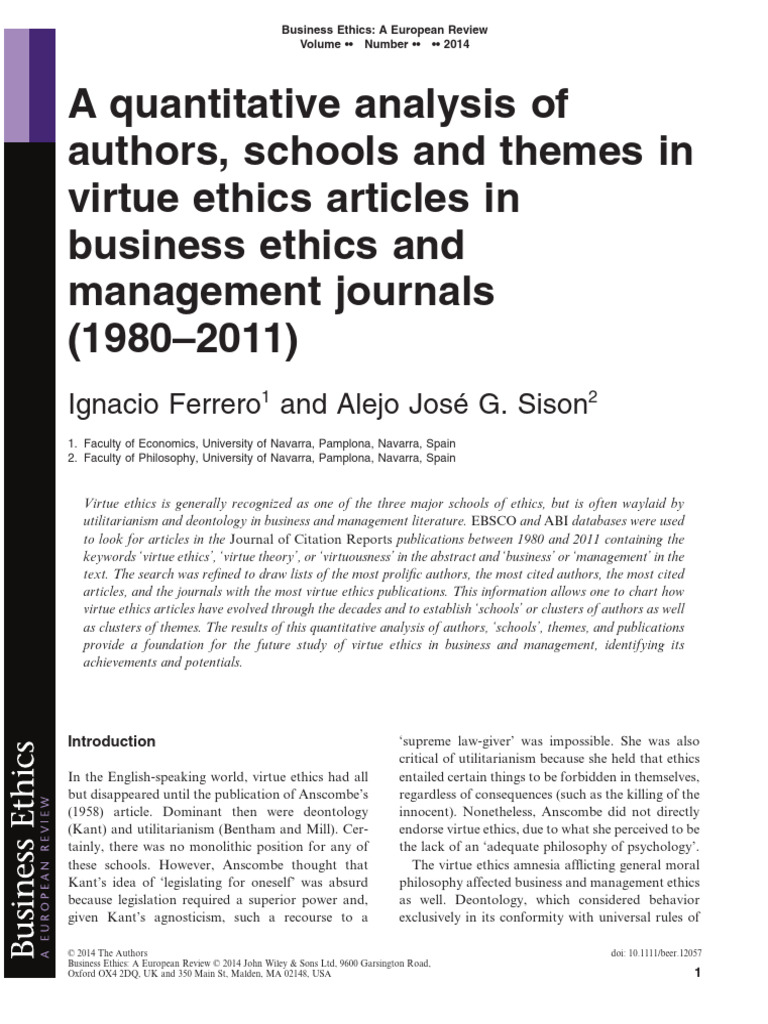 Virtue Ethics in Business Journals Analysis | PDF | Virtue Ethics ...