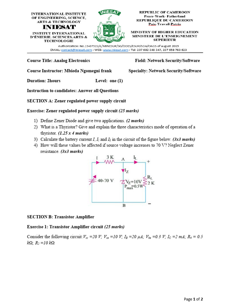 Analog Electronics Exam | PDF | Electrical Network | Amplifier