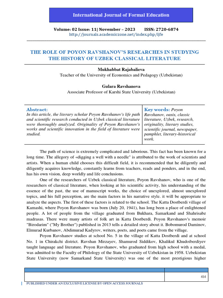 The Role of Poyon Ravshanov'S Researches in Studying The History of ...