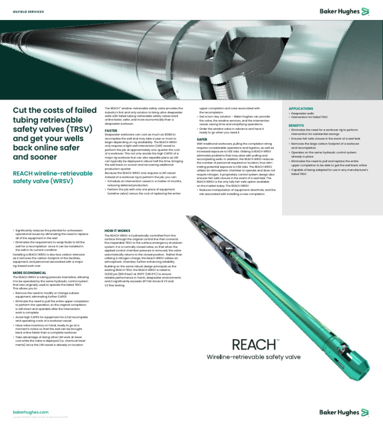 REACH Wireline Retrievable Safety Valve SLSH | PDF | Valve | Equipment