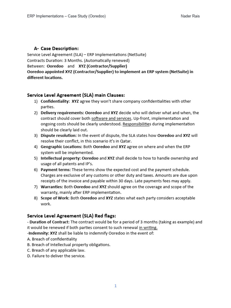 Case Study - ERP System | PDF | Indemnity | Service Level Agreement Case Study - ERP System | PDF | Indemnity | Service Level Agreement